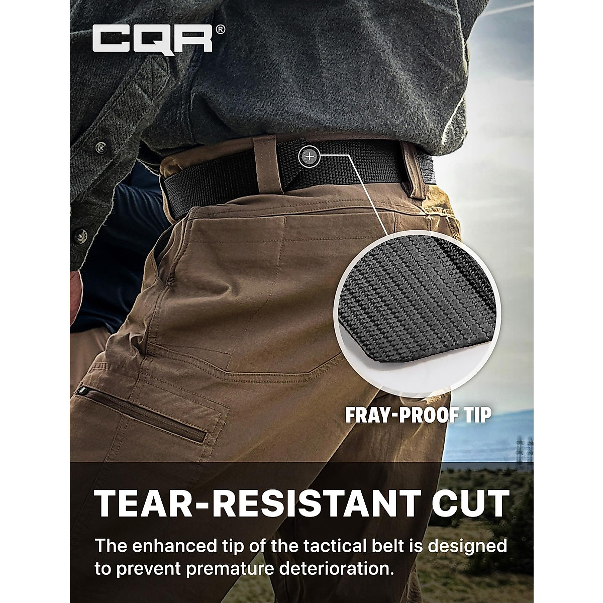 CQR Tactical Belt, Military Style Heavy Duty Belt, Webbing EDC Quick-Release Buckle, Plastic Flip Tab Black, X-Large