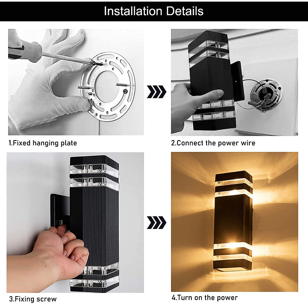 Stayofa 4Pack 12inch LED Square Up&Down Wall Lights 14W 4000K Day White Outdoor Wall Light Aluminum Body Waterproof IP65 led Porch Light for House Patio Garage Garden(No Sensor)