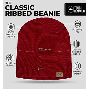 Tough Headwear Beanies for Men & Women - Knit Beanie, Warm & Soft Ribbed Beanie, Daily Knit Hat, Women & Mens Toboggan Hat for Cold Weather Maroon