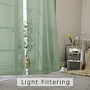 OVZME Bedroom Curtains 2 Panel Sets 84" Inch Length - Transparent Light Weight Soft Window Treatment Panels for Study Room/Living Room/Guest Room, Sage Green, Per Panel W42 X L84 inches