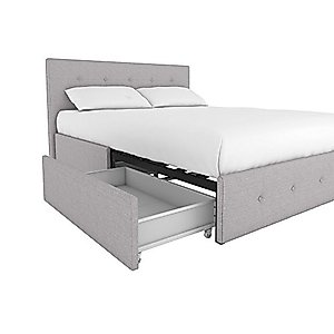 DHP Rose Upholstered Platform Bed with Underbed Storage Drawers and Button Tufted Headboard and Footboard, No Box Spring Needed, Queen, Gray Linen