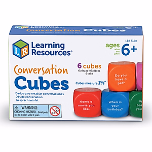 Learning Resources Conversation Cubes - 6 Pieces, Ages 6+ Foam Cubes for Social Emotional Learning, School Counselor Supplies, Speech Therapy Toys, Ice Breaker Cubes
