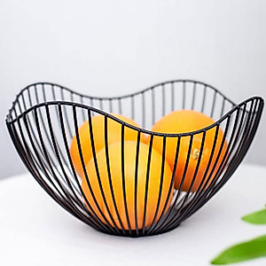 CurcKua Fruit Basket Metal Bowl Iron Wire Snack Storage Vegetable Holder Wave Shape for Kitchen Countertop.