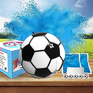 POPUPARTY Gender Reveal Soccer Ball with 2 Pack Blue Powder, for Baby Boy or Girl Gender Reveal, Baby Shower Party Supplies, Soccer Fans