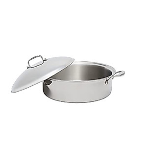 Heritage Steel 8 Quart Rondeau with Lid - Made in USA - Titanium Strengthened 316Ti Stainless Steel with 5-Ply Construction - Induction-Ready and Fully Clad