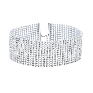 Yokawe Sparkly Crystal Necklace Silver Rhinestone Diamond Choker Gitter Wide Collar Necklaces Wedding Party Rave Neck Jewelry Accessories for Women(Silver)
