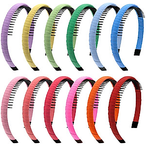 Duufin 12 Pieces Teeth Comb Headband Non-slip Hair Headband with Teeth Colorful Teeth Headbands for Women Girls, Candy Color