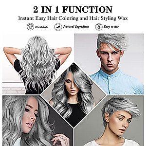 Temporary Silver Gray Hair Spray Color Wax 4.23 oz, Instant Natural Hairstyle Cream Dye, Disposable Coloring Mud for Men Women Youth, Grey Styling Pomades, Party Cosplay DIY Halloween