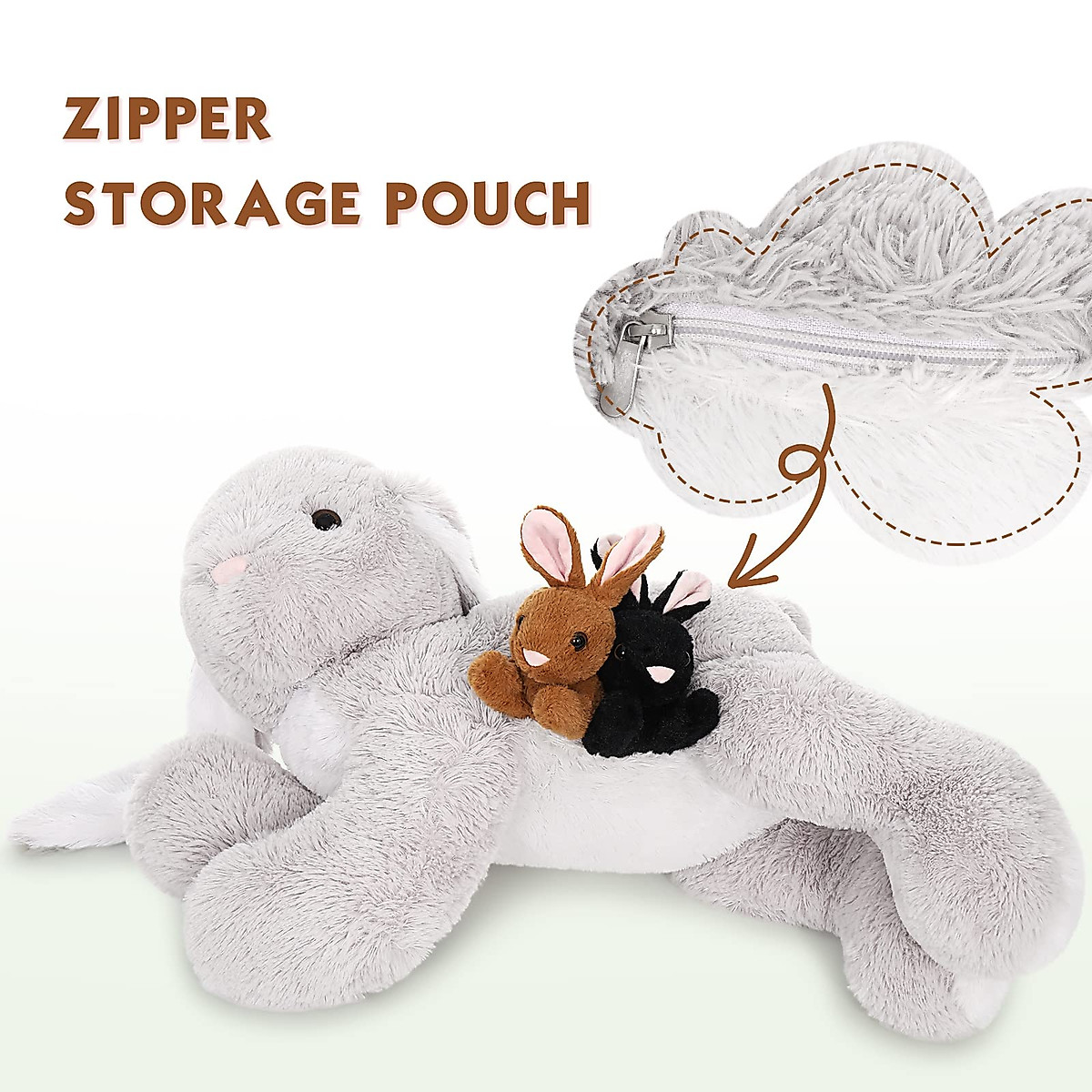 BENINY 4Pcs Bunny Stuffed Animal - 24"" Large Stuffed Bunny Rabbit Plush Toy Gifts for Kids - Cuddly Mommy Bunny Surprise with 3 Small Bunnies