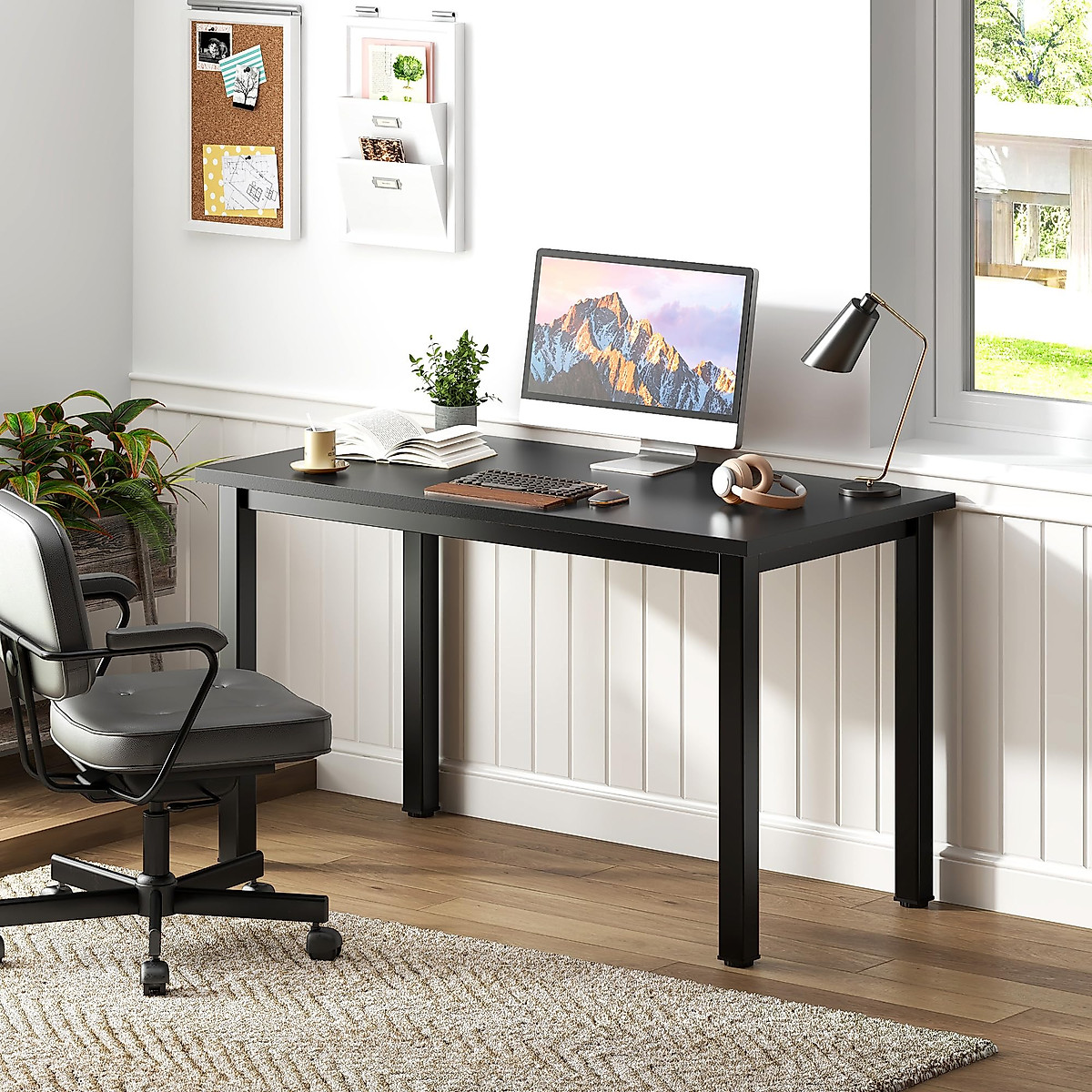 Need Small Desk, 39.4 inches Sturdy Writing Desk for Small Spaces, Small Computer Desk Teens Desk Study Table Laptop Desk Home Ofice Desk, Black Metal Frame, Black
