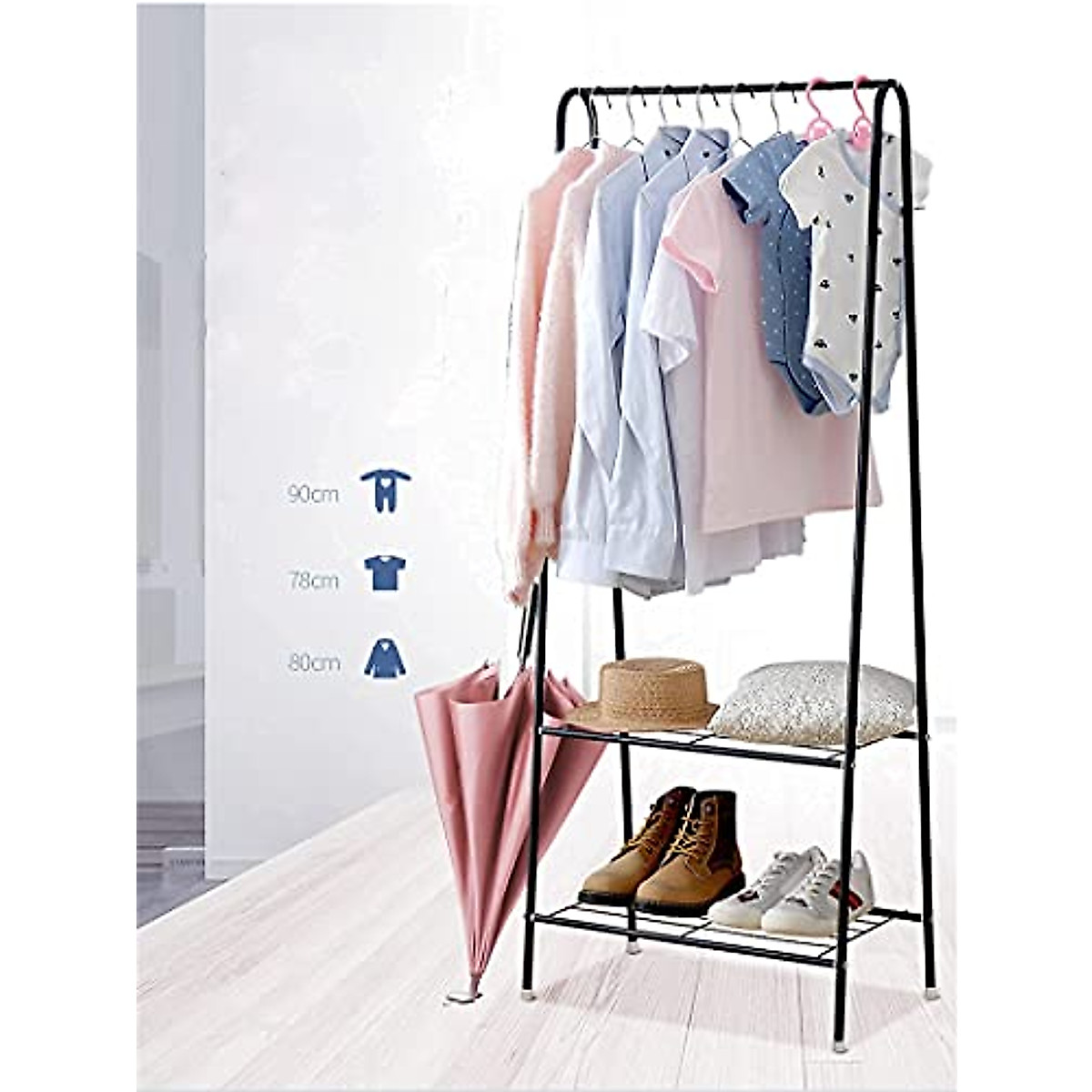Mivnue Clothes Garment Rack with Shelves, Heavy Duty Clothing Rack for Bedroom, Metal Clothes Rack for Hanger Clothes, Small Clothes Rack Black