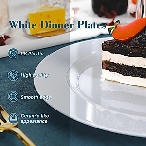 N9R 100PCS White Plastic Plates, Plastic Disposable Plates 10.25inch, Premium Heavy Duty Dinner Plates, Elegant and Fancy Party Plates