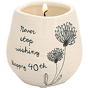 Pavilion Gift Company Never Stop Wishing Happy 40th Birthday - 8 oz Soy Wax Candle with Wick in A Yellow Ceramic Vessel 8 oz-100 Scent: Serenity, 3.5 Inch Tall