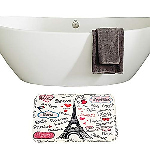 Amagical Paris Tower Decor Collection France Paris Oh La La Eiffel Tower Pattern 3 Piece Bathroom Mat Set Shower Curtain Set Bath Mat Contour Mat and Shower Curtain with 12 Hook