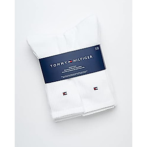 Tommy Hilfiger Men's Athletic Socks - Cushioned Crew Socks (5 Pack), Size 7-12, Pure White