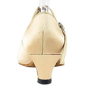 Very Fine Dance Shoes - Ladies Practice, Cuban Low Heel, Waltz Ballroom Dance Shoes - 9691-1.3-inch Heel and Foldable Brush Bundle - Light Brown Satin - 9.5