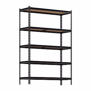 GarveeHome 5-Tier Storage Shelves, Heavy Duty Metal Shelving Unit, Adjustable Garage Storage Shelving Utility Rack for Warehouse Pantry Kitchen Basement Laundry, Black, 48" L x 18" W x 73" H