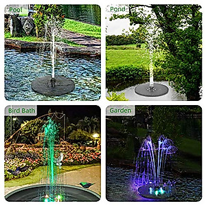 KVISTER Solar Fountain Pump for Bird Bath with LED Lights, 3W Solar Water Pump Floating Fountain w/7 Nozzles, Anti-Drift, Water Cycling for Garden Bird Bath Pond Backyard Decoration