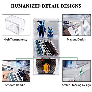starogegc 3Pack Clear Plastic Handbag Storage Organizer for Closet, Acrylic Display Case for Handbag and Purse, Purse Organizer for Closet with Magnetic Lid for Book, Toys, Hat