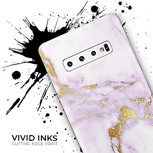 DesignSkinz Purple Marble & Digital Gold Foil V8 Protective Vinyl Decal Wrap Skin Cover Compatible with The Samsung Galaxy S20 (Screen Trim & Back Glass Skin)