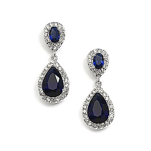 Mariell Sapphire Cubic Zirconia Teardrop Earrings for "Something Blue" Bridal or September Birthstone