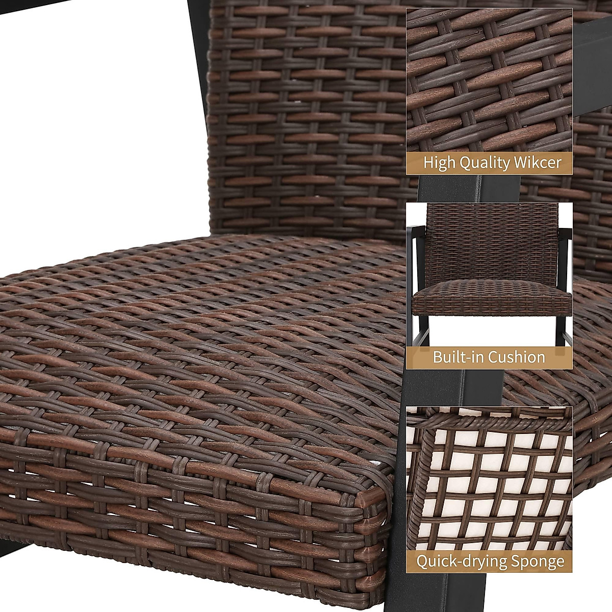 PatioFestival Outdoor Club Chairs Wicker Patio Dining Chair Set of 2 with Quick-Drying Internal Cushion All Weather Frame