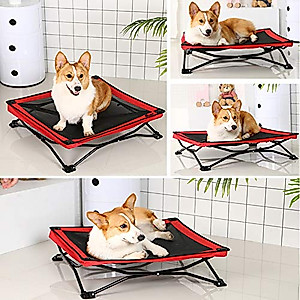 L-ELEGANT Foldable Raised Pet Bed,Portable Elevated Dog Bed with No-Slip Feet,Breathable Sturdy Pet Cot Mesh Fabric for Indoor Or Outdoor Use-Red 62x62x15cm