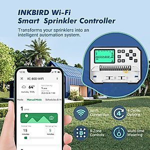Inkbird Smart Sprinkler Controller WiFi 8 Zone, Indoor Irrigation System Controller, 8 Station, Remote Monitoring, Seasonal Adjustment
