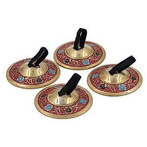 2 Pairs Brass Floral Finger Cymbals Zills for Belly Dancing (Red)