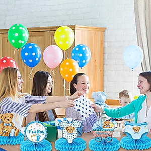 9 Pcs Bear Honeycomb Centerpieces It's a Boy Baby Shower Table Decorations Blue Bear Party Supplies Bear Themed Kids' Party Centerpieces Table Topper Decoration for Gender Reveal Parties