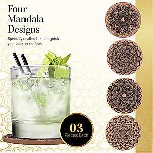 HOMEARA12 Pcs Mandala Cork Coasters for Drinks Absorbent with Holder - Perfect Non Stick Heat Resistant Soft Cup Mats for CoffeeTable - Home Decor Valentine's Day Present Box