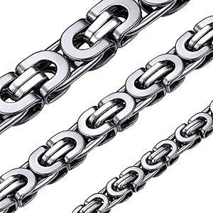Flat Byzantine Necklace 10mm 28inch Long Stainless Steel Mens Metal Heavy Byzantine Link Chain Male