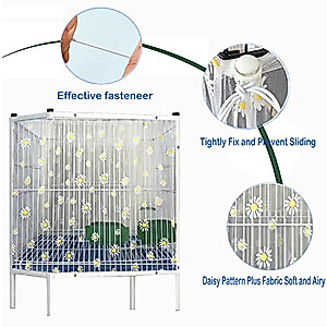Bird Cage Cover - Adjustable Bird Cage Seed Catcher Bird Cage Net Cover, Airy Nylon Bird Seed Catcher Stretchy Bird Cage Skirt for Round Square Cages(Circumference 59 inch to 118 inch) (White)