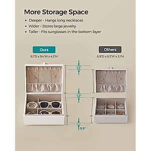 SONGMICS 2-Layer Jewelry Box, Jewelry Organizer with Handle, Removable Jewelry Tray, Jewelry Storage, Floating Effect, 8.1 x 9.4 x 4.3 Inches, Gift Idea, White UJBC165W01