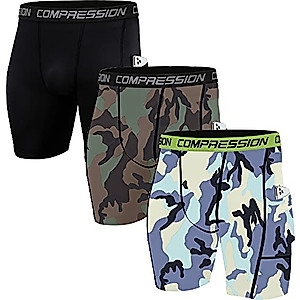 Holure Men's 3 Pack Sport Compression Shorts Compression Underwear,Black/Camo Blue/Camo Green 11-M
