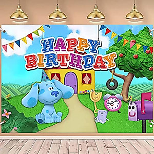 DELETO 7×5Ft Blue Dog Happy Birthday Backdrop Decorations Birthday Party Supplies Cute Blue Cartoon Puppy Banner (84" x 60")