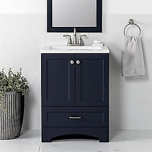Spring Mill Cabinets Emlyn 24 Inch Bathroom Vanity with White Single Sink Top, 2-Door Cabinet, 1 Drawer, 24.5" W x 18.75" D x 32.89" H, Deep Blue