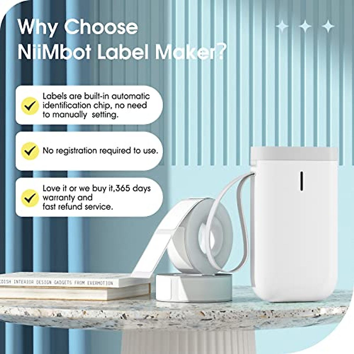 NIIMBOT Label Maker Machine with Tape D11 Portable Wireless Connection Label Printer Multiple Templates Available for Phone Pad Easy to Use Office Home Organization USB Rechargeable