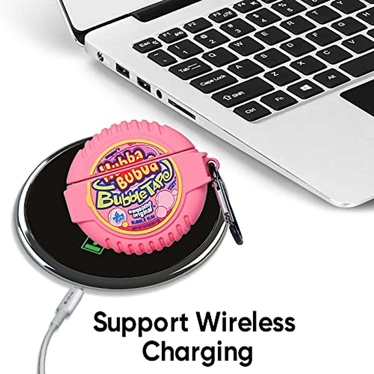 EYST Airpod 2/1 Silicone Case, Soft 3D Cartoon Fashion Cute Cool Design Shockproof Protective Air Pods Cover Kids Girls Women Funny Headphone Fun Unique Keychain Cases for AirPods 2&1, PINK GUM