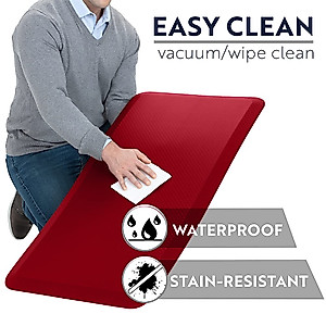 KANGAROO Thick Ergonomic Anti Fatigue Mats for Kitchen Floor, Cushioned Standing Office Desk Mat, Waterproof Scratch Resistant Topside, Supportive All Day Comfort Padded Foam Rugs, 17x24, Red
