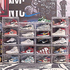 Kerykwan 3 Pack Transparent Shoe Storage Box for Display Stackable Extra Large Sneaker Organizer Case with Side Open Acrylic Container Rack for High Heels (Transparent, 3 Pack)