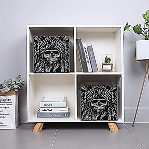 Native American Skulls Collapsible Storage Bins Basics Folding Fabric Storage Cubes Organizer Boxes with Handles