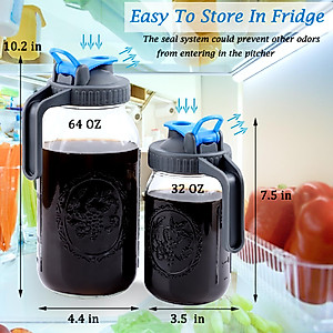 Mason Jar Cold Brew Coffee Maker 64 OZ Wide Mouth Cold Brew Pitcher With Pour Spout Handle Lid And Brew Filter For Iced Coffee, Iced Tea, Lemonade And Beverages