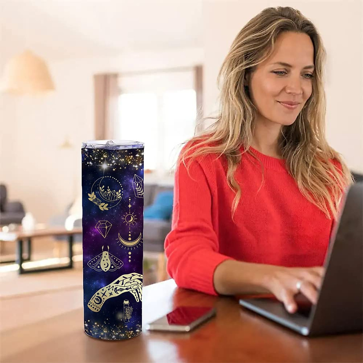 Gifts for Women Her Girls Friends Magic Witch Hand Insulated Skinny Tumblers Cup Coffee Mug with Lid 20oz Reusable Water Bottle for Hot & Cold Drinks Tea Cup Iced Coffee Thermos Travel Mug (Pack of 1)