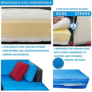 ECOLINEAR 6 Pieces Patio Furniture Set, Outdoor Sectional Wicker Patio Couch, All Weather Rattan Outdoor Furniture with Tea Table and Waterproof Cushions (Blue)