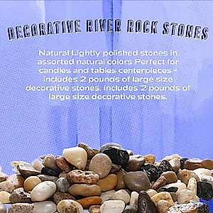 Katzco 2 Pounds Small Decorative River Rock Stones - Natural Polished Mixed Color Stones -Use in Glassware, Like Vases, Aquariums and Terrariums to Enhance The Appearance
