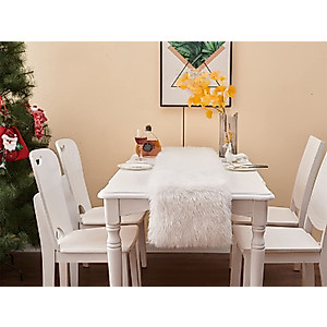 Table Runner, Thanksgiving Modern Small White Fur Table Runner for Party Birthday Christmas Friendsgiving Wedding Dinning Table, Decorative Rug Luxury Faux Fur Runner for Table (11.8x59.1inch)