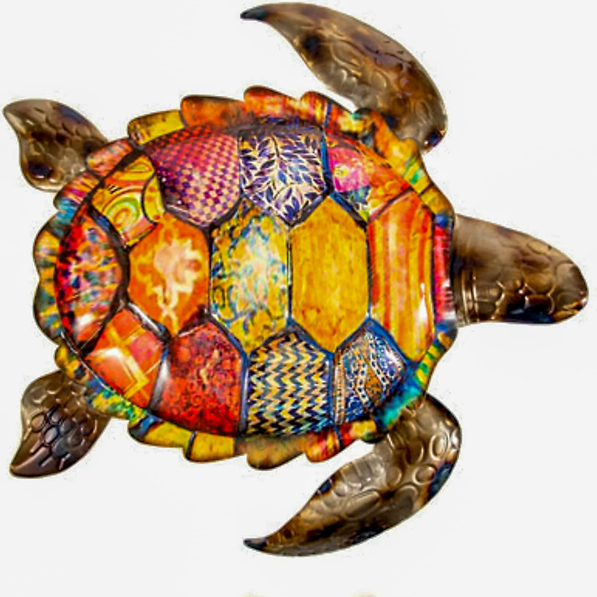 Metal Wall Art Sea Turtle Indoor Outdoor Tropical Wall Sculpture Decor Metal Beach Turtle Art (14 in x 14 in)
