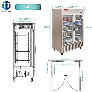 WESTLAKE 54" W Commercial Display Refrigerator 2 Glass Door Merchandiser 2 Section Stainless Steel Reach-in Glass Door Upright Fan Cooling 49 Cu.ft Cooler for Restaurant, Bar, Shop, etc