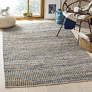 SAFAVIEH Cape Cod Collection Accent Rug - 4' x 6', Natural & Blue, Handmade Flat Weave Coastal Braided Jute, Ideal for High Traffic Areas in Entryway, Living Room, Bedroom (CAP352A)